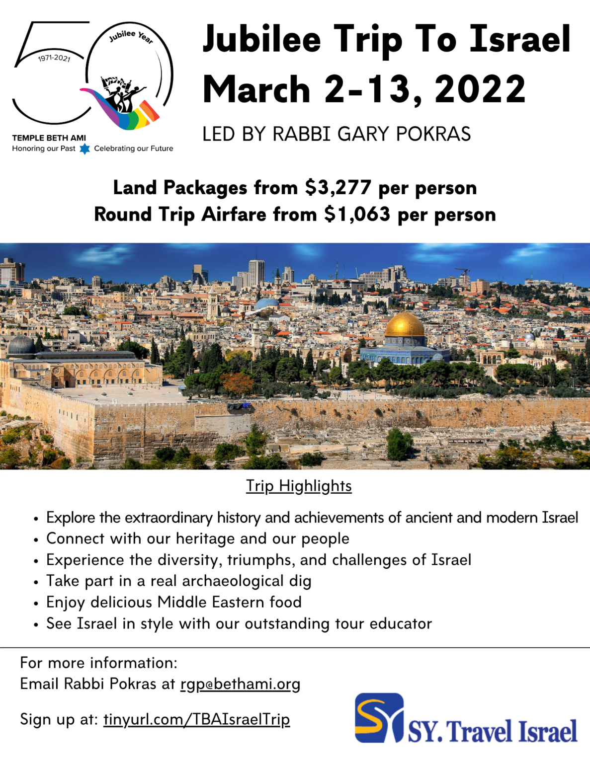 2022 Israel Trip Flyer - Welcome to Temple Beth Ami